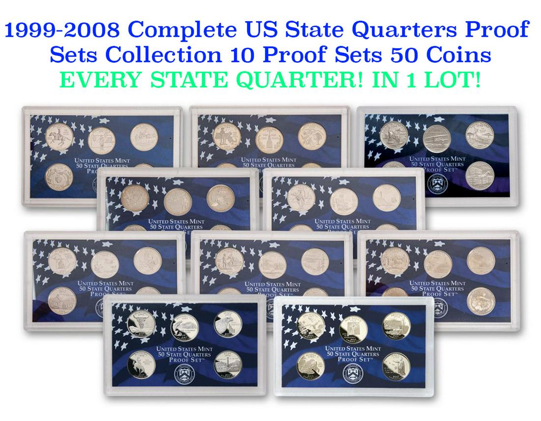 1999 2008 Complete Us State Quarters Proof Sets Collection 10 Proof ...