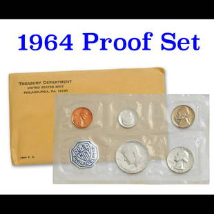 1964 United States Mint 5 Coin Proof Set With Original