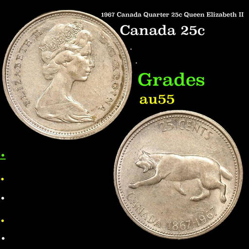 1967 Canada Quarter 25c Queen Elizabeth Ii Grades Choice Au