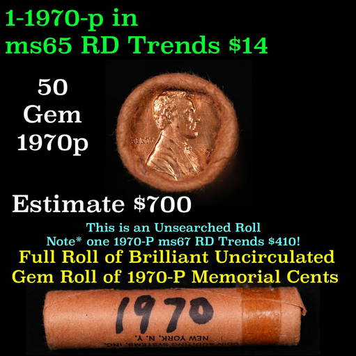 Shotgun Lincoln 1c roll, 1970-p 50 pcs Coin Auditing Systems Wrapper ...