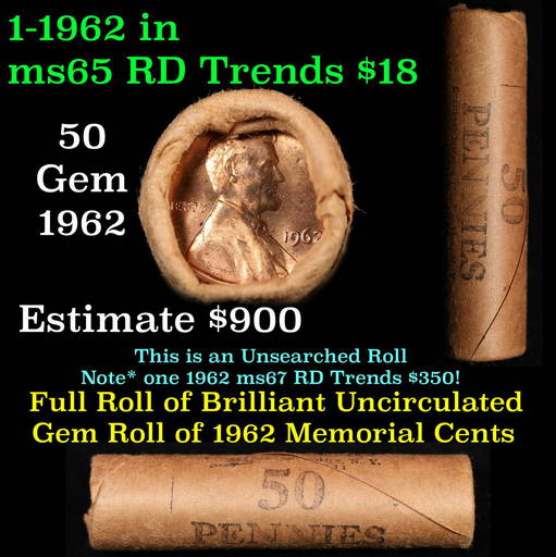 Shotgun Lincoln 1c Roll, 1962 P 50 Pcs Standard Johnson Wrapper