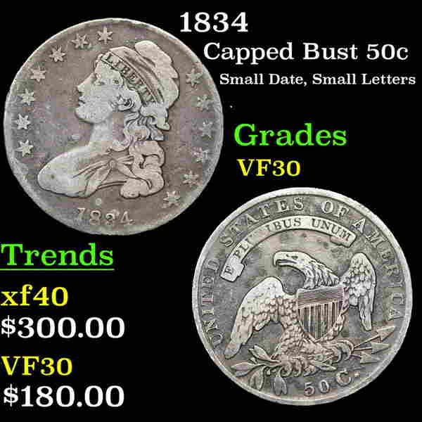 1834 Capped Bust Half Dollar 50c Grades vf++ (#3587) on Dec 22, 2022 | Key Date Coins in NJ