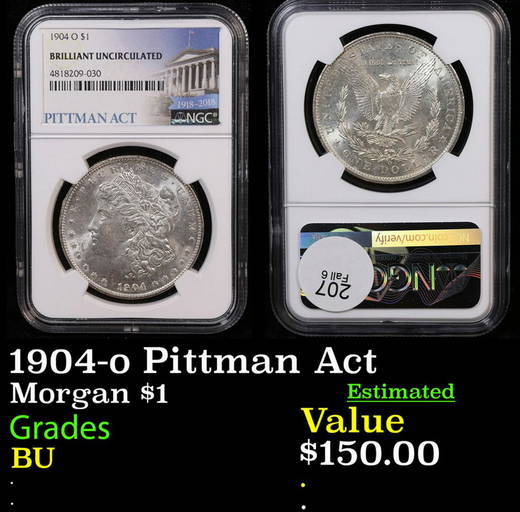 NGC 1904-o Morgan Dollar Pittman Act $1 Graded BU By NGC (#4108) on Dec ...
