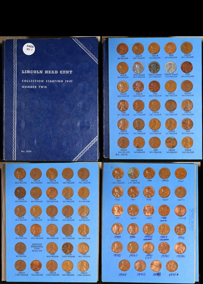Complete Lincoln 1c Whitman Folder #2, 1941 1975, 83 Coins.