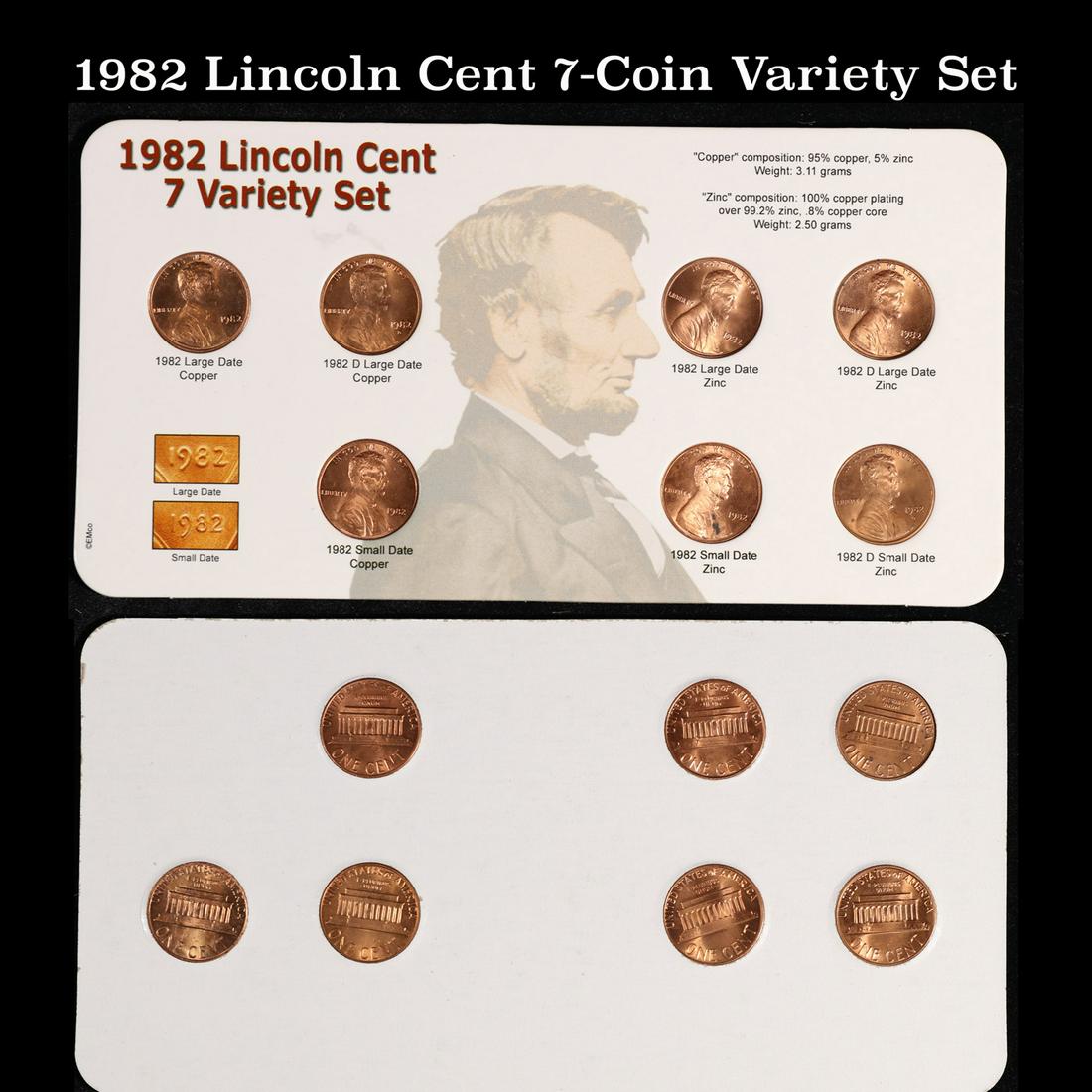 1982 Lincoln Cent 7 Coin Variety Set