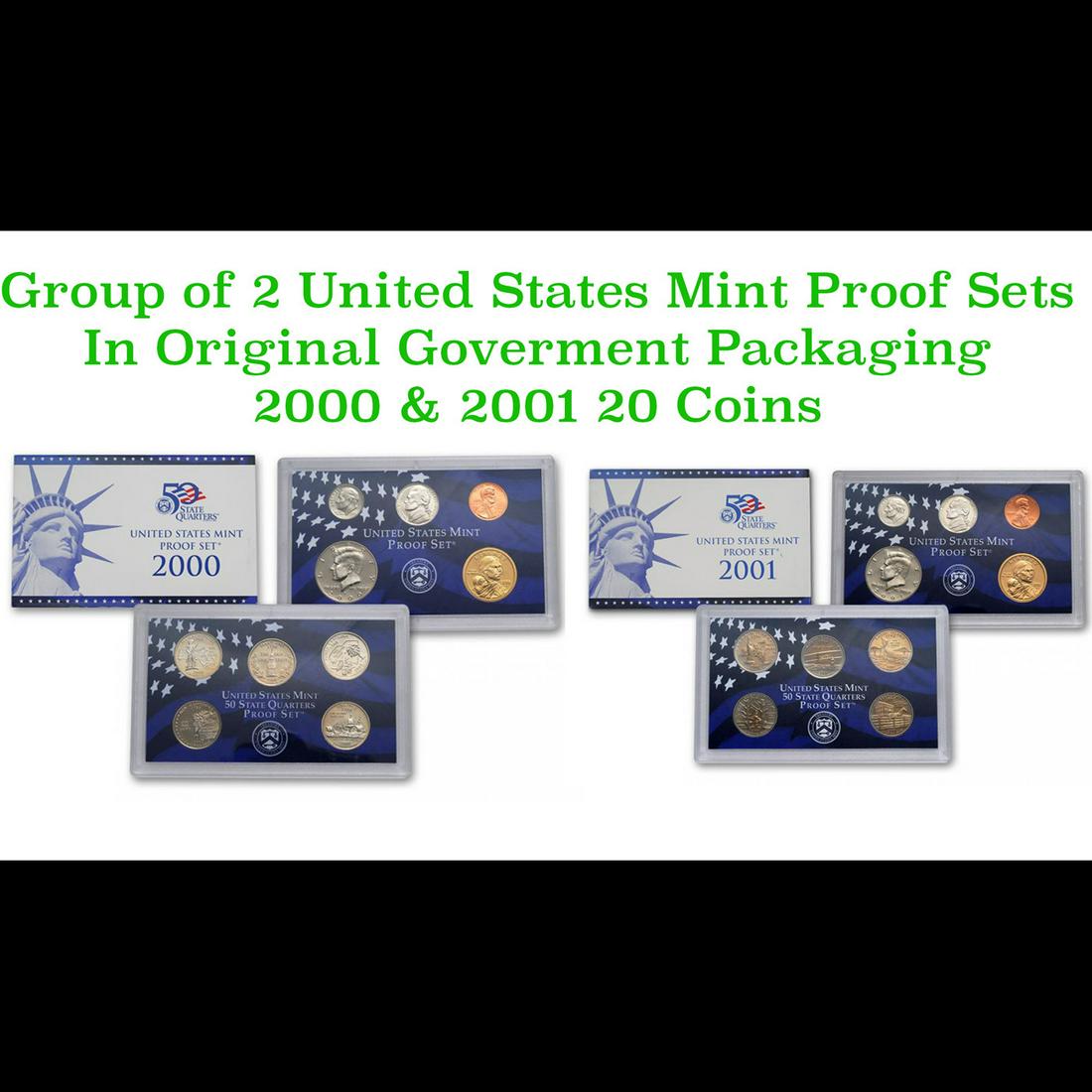 Group Of 2 United States Mint Proof Sets 2000 2001 20 Coins.