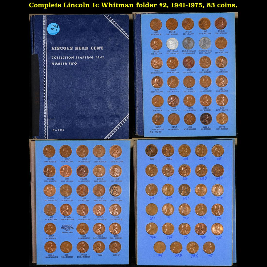 Complete Lincoln 1c Whitman folder #2, 1941-1975, 83 coins. - Mar 06 ...