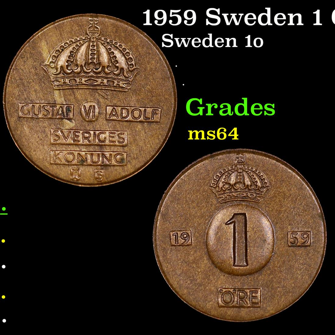 1959 Sweden 1 Ore KM-820 Grades Choice Unc - Mar 09, 2023 | Key Date ...