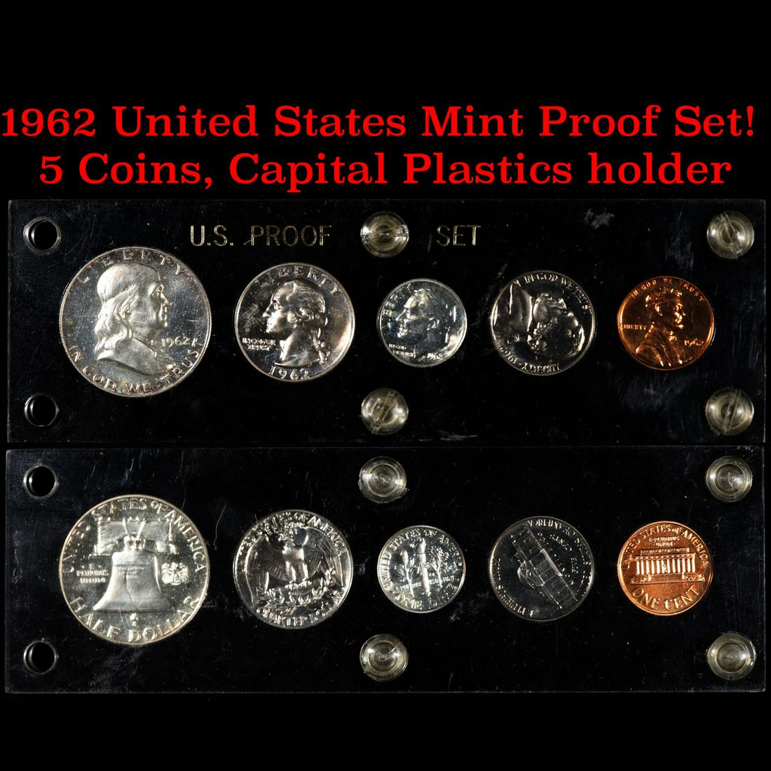 1962 United States Mint Proof Set! 5 Coins, Capital Plastics holder ...