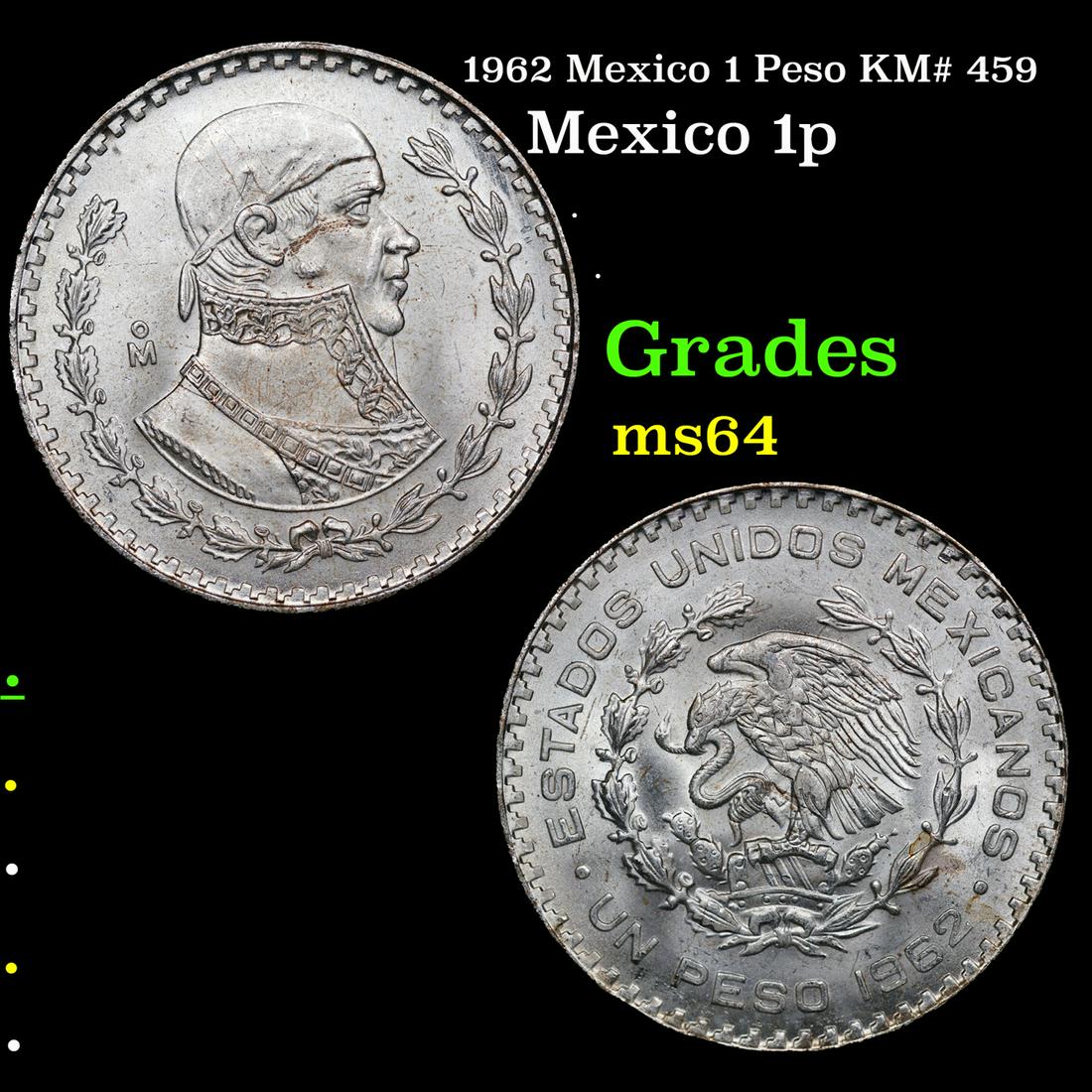 1962 Mexico 1 Peso Km# 459 Grades Choice Unc