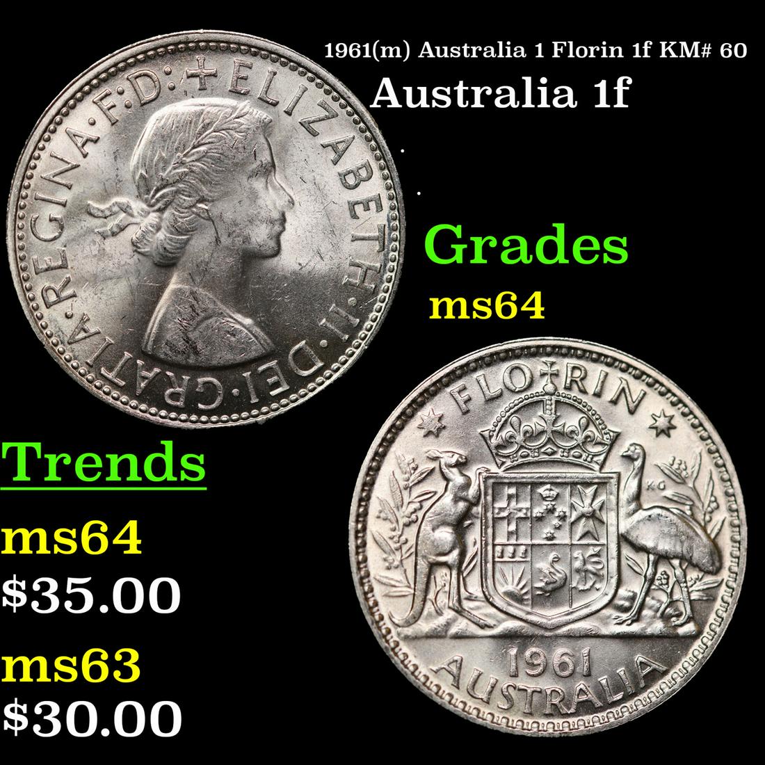 1961(m) Australia 1 Florin 1f KM# 60 Grades Choice Unc - Mar 28, 2023 ...