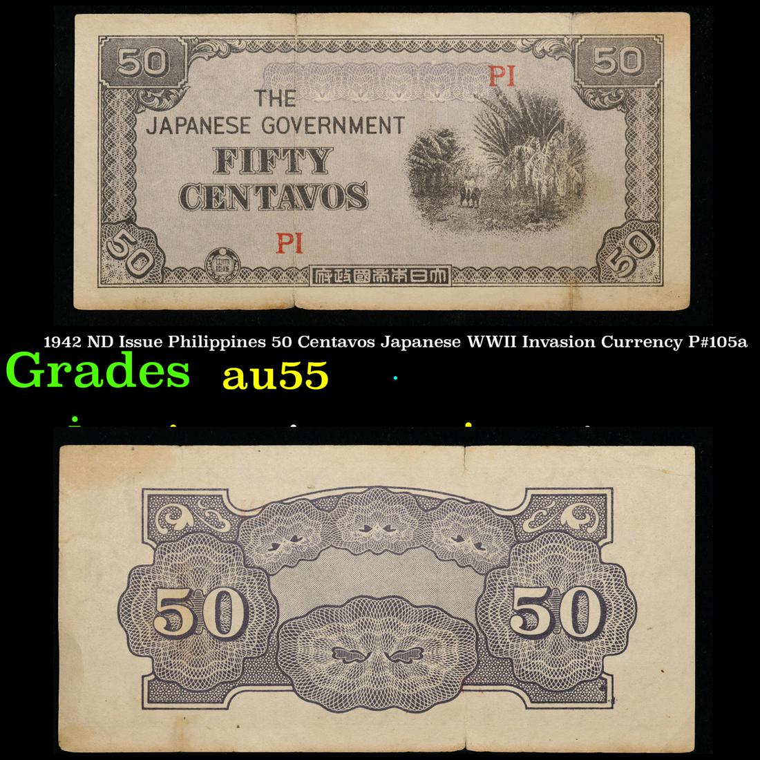 1942 Nd Issue Philippines 50 Centavos Japanese Wwii Invasion Currency P ...