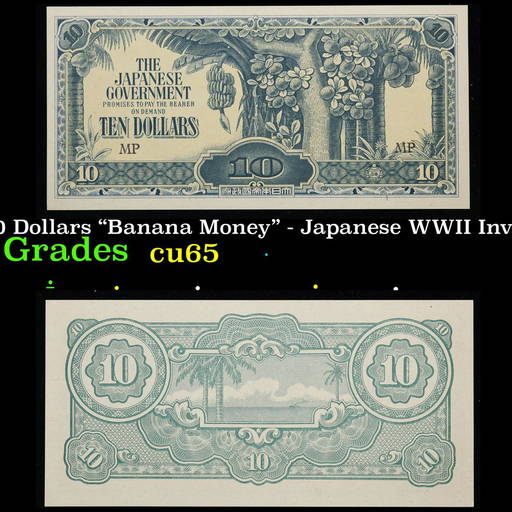 1942 1944 Malaysia 10 Dollars "banana Money" Japanese Wwii Invasion ...