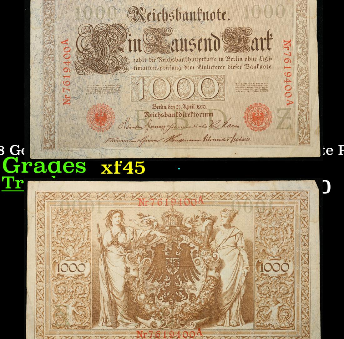 1908 Germany 1000 Marks "goldmark" Banknote P# 44b Grades Xf+ - Apr 19 ...