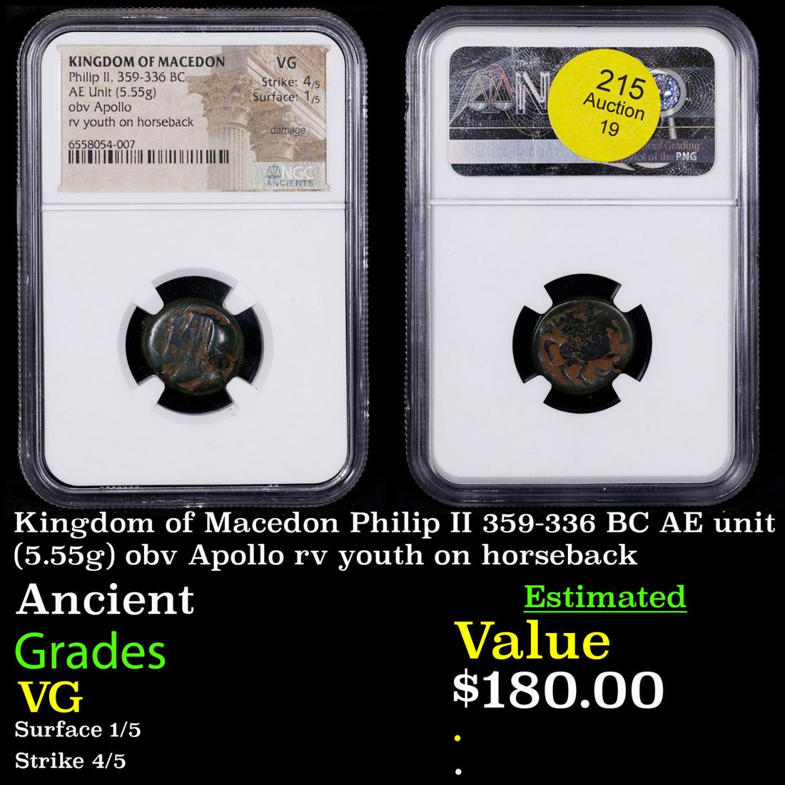 Ngc Kingdom Of Macedon Philip Ii 359 336 Bc Ae Unit (5.55g) Obv Apollo Rv Youth On Horseback Graded