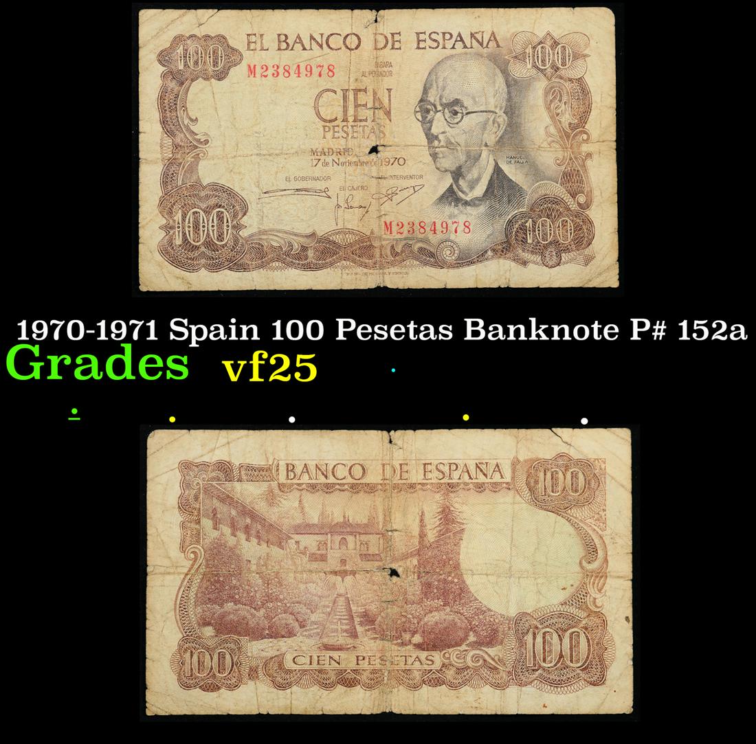 1970 1971 Spain 100 Pesetas Banknote P# 152a Grades Vf+