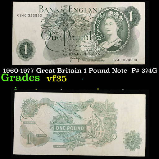 1960 1977 Great Britain 1 Pound Note P# 374g Grades Vf++