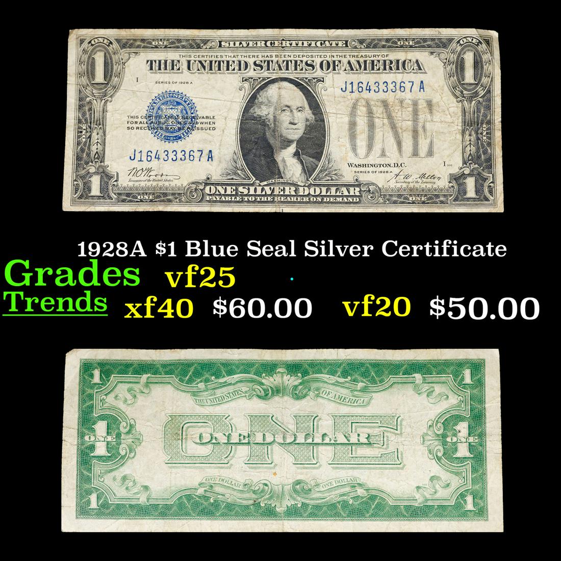 1928a $1 Blue Seal Silver Certificate Grades Vf+ Auction