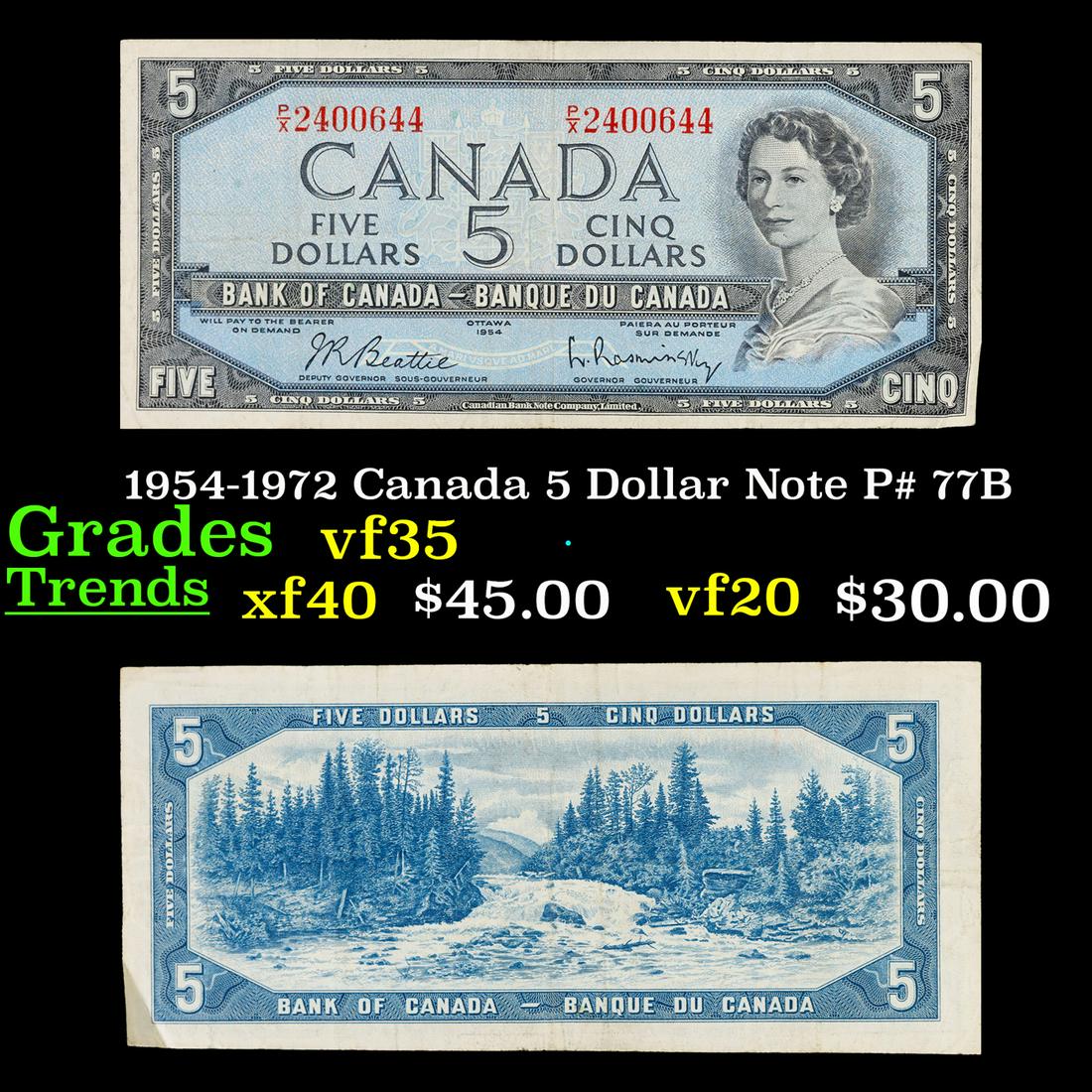 1954-1972 Canada 5 Dollar Note P# 77b Grades Vf++ Auction