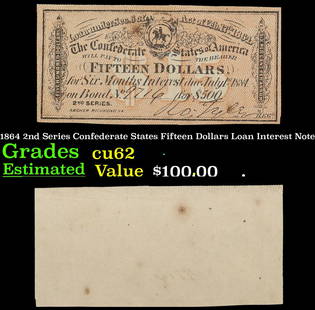 1864 Confederate States 2nd Series 35 Dollars Note Select Cu