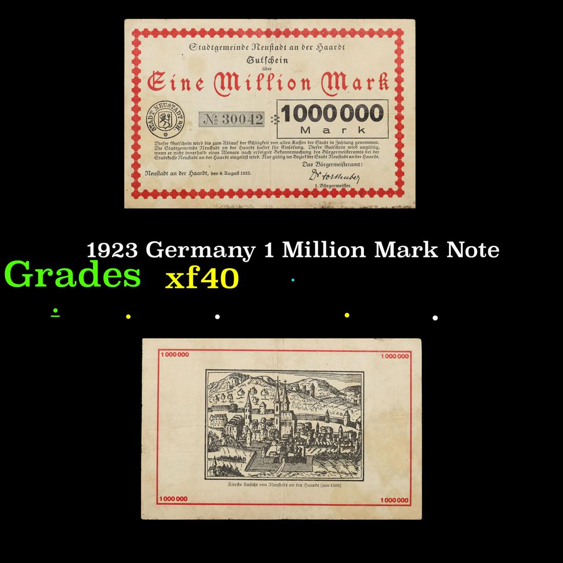 1923 Germany 1 Million Mark Note Grades Xf
