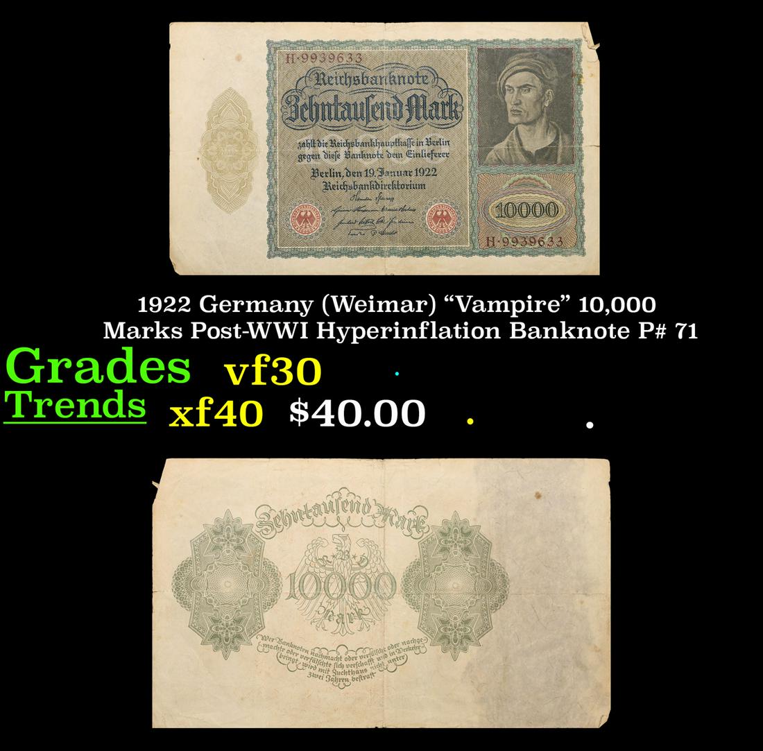 1922 Germany (weimar) "vampire" 10,000 Marks Post-wwi Hyperinflation ...