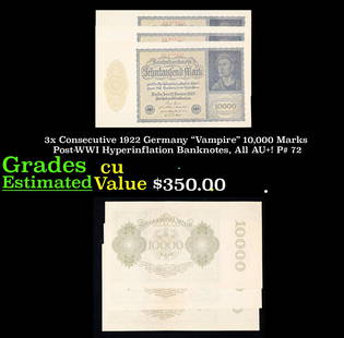 3x Consecutive 1922 Germany 10,000 Marks "vampire" Post Wwi ...