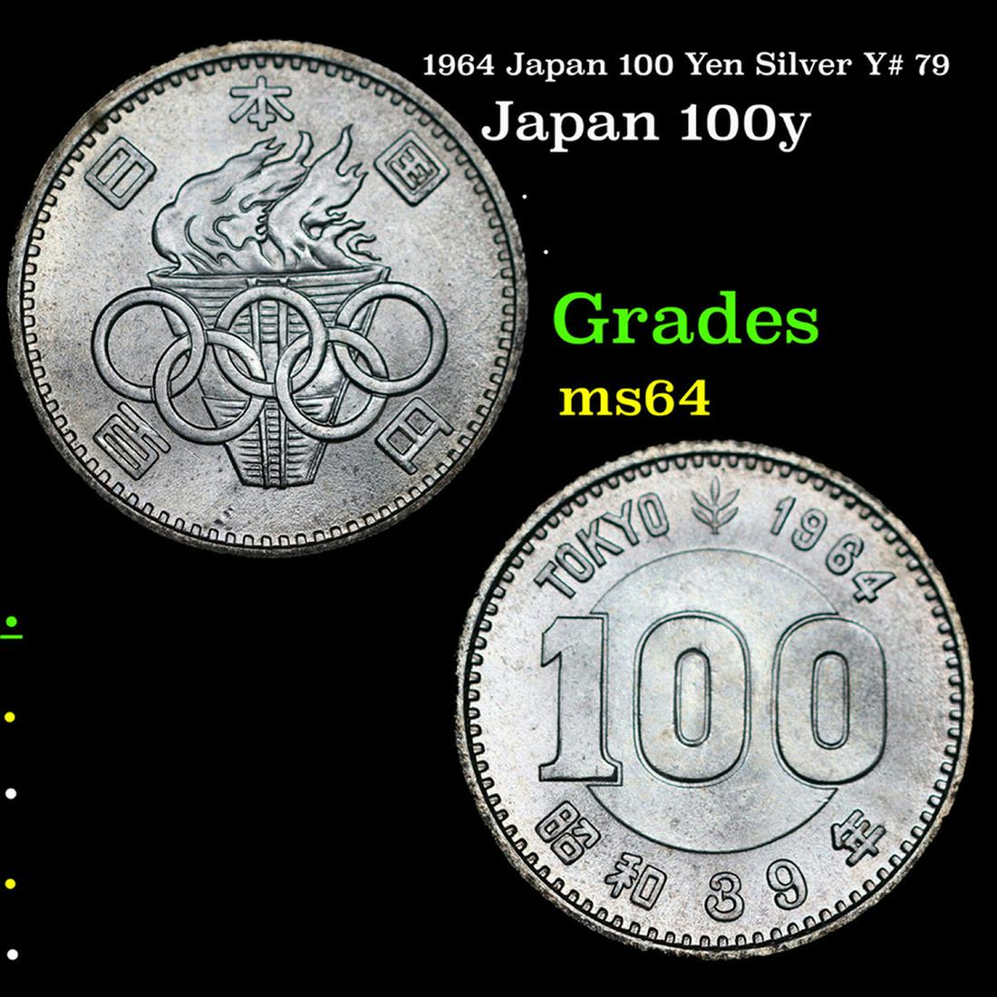 1964 Japan 100 Yen Silver Y# 79 Grades Choice Unc Auction