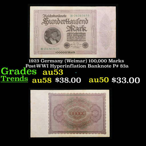 1923 Germany (weimar) 100,000 Marks Post Wwi Hyperinflation Banknote P ...