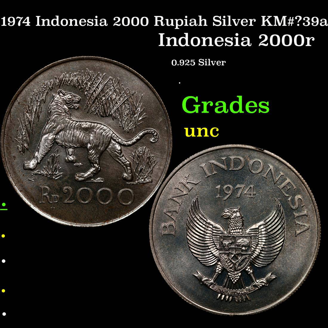 1974 Indonesia 2000 Rupiah Silver Km#â€¯39a Grades Brilliant ...