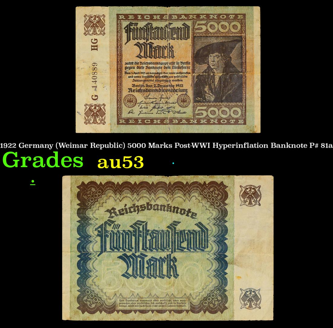 1922 Germany (weimar Republic) 5000 Marks Post Wwi Hyperinflation ...