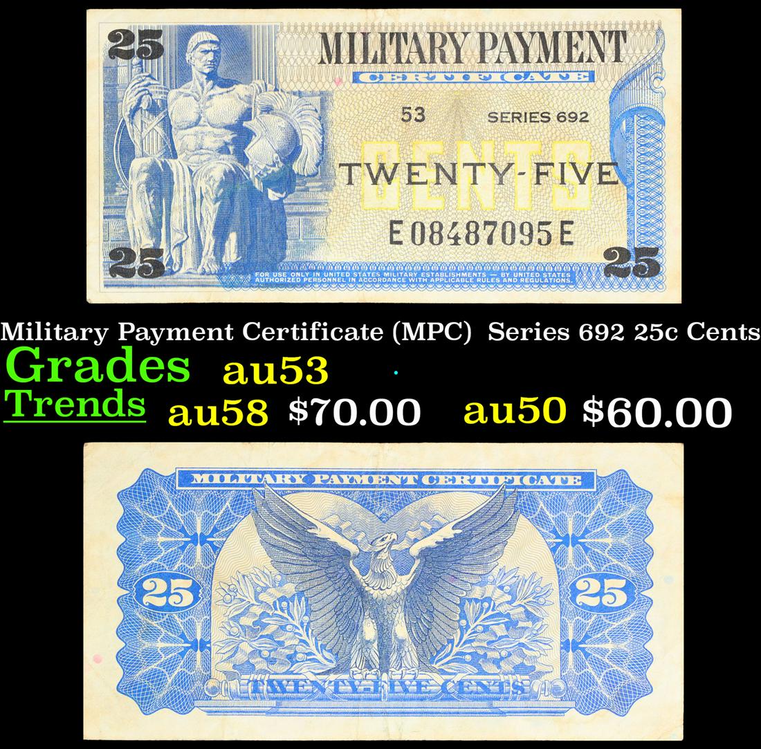 Military Payment Certificate (mpc) Series 692 25c Cents Grades Select Au