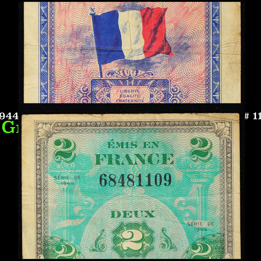 1944 France 2 Franc Allied Liberation Note P# 114a Grades Xf