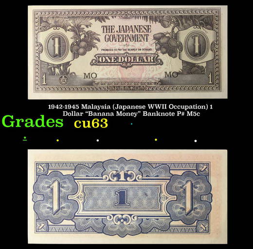 1942 1945 Malaysia (japanese Wwii Occupation) 1 Dollar "banana Money ...