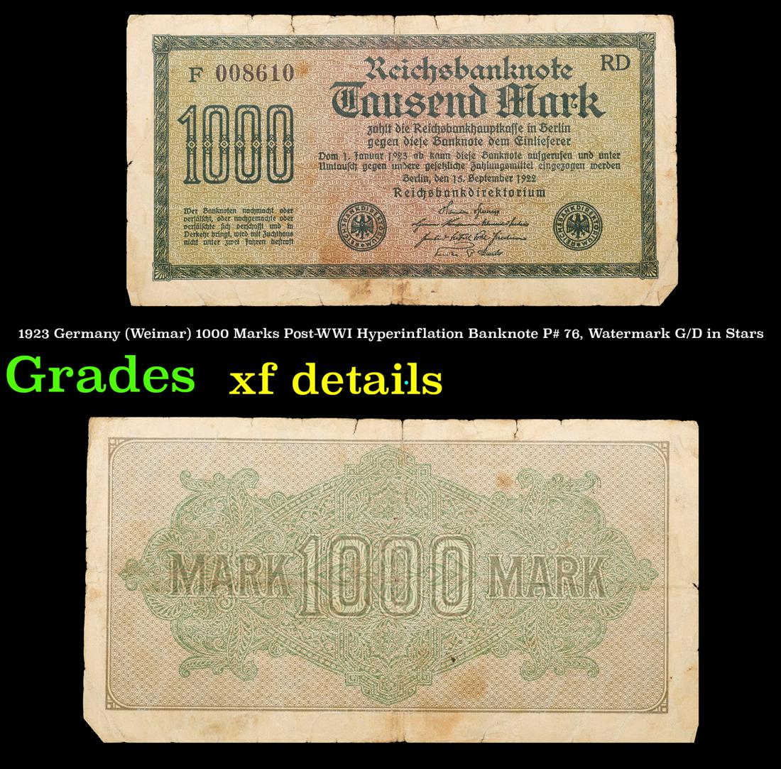 1923 Germany (weimar) 1000 Marks Post-wwi Hyperinflation Banknote P# 76 ...