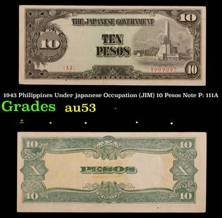 1943 Philippines Under Japanese Occupation (jip) 10 Pesos Note P: 111a ...