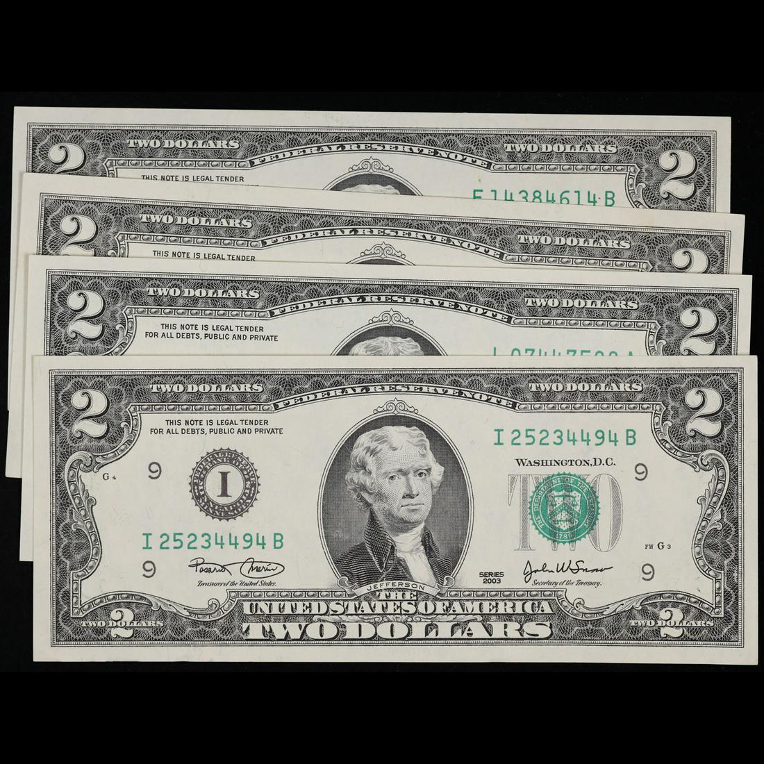 Set Of 4x $2 Federal Reserve Notes, Series 1995, 2003, 2009 And 2013 ...
