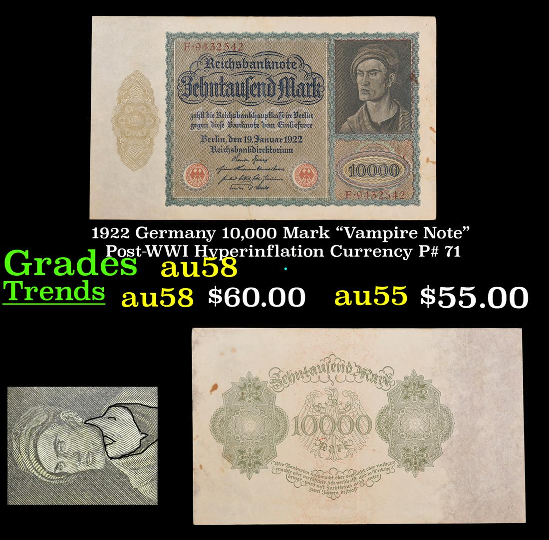 1922 Germany 10,000 Mark "vampire Note" Post-wwi Hyperinflation ...