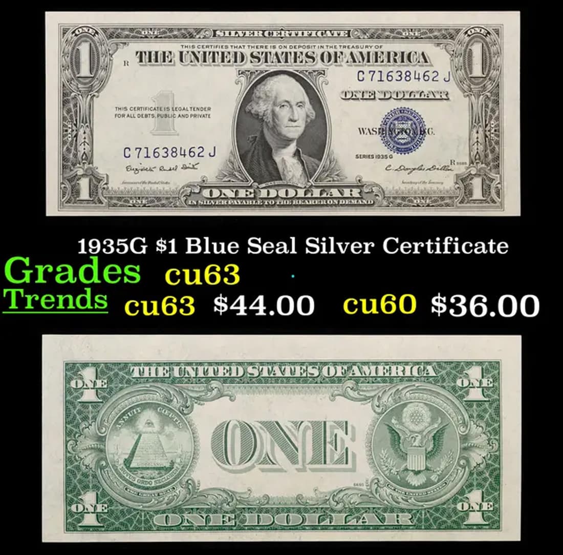 1935g $1 Blue Seal Silver Certificate Grades Select Cu Auction