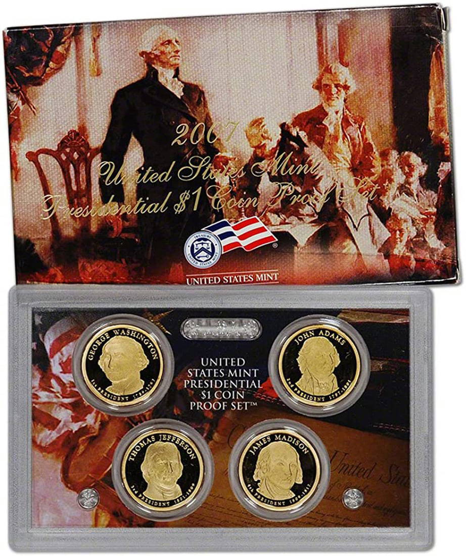 2007 United States Mint Presidential Dollar Proof Set. 4 Coins Inside ...