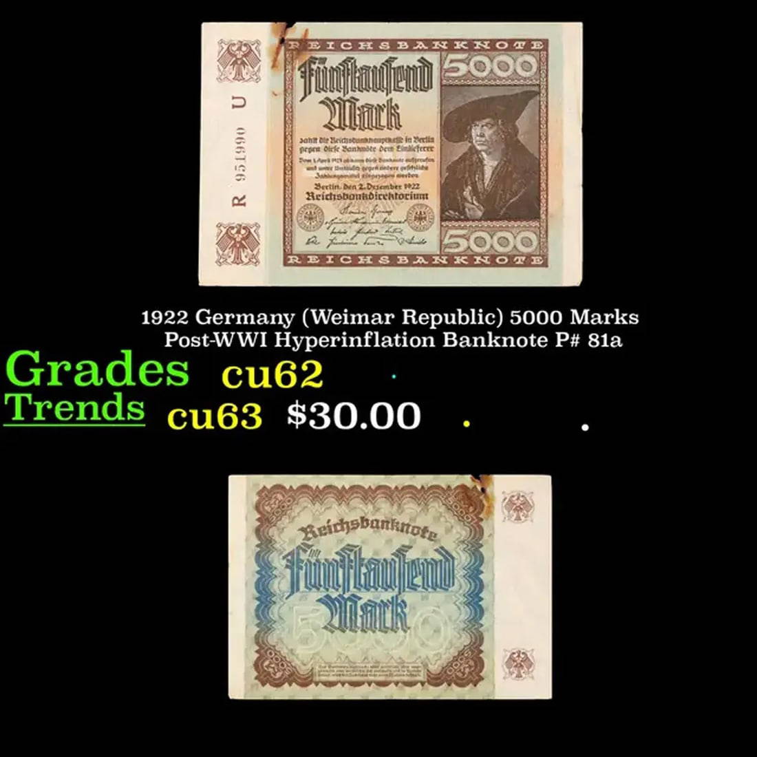1922 Germany (weimar Republic) 5000 Marks Post-wwi Hyperinflation ...