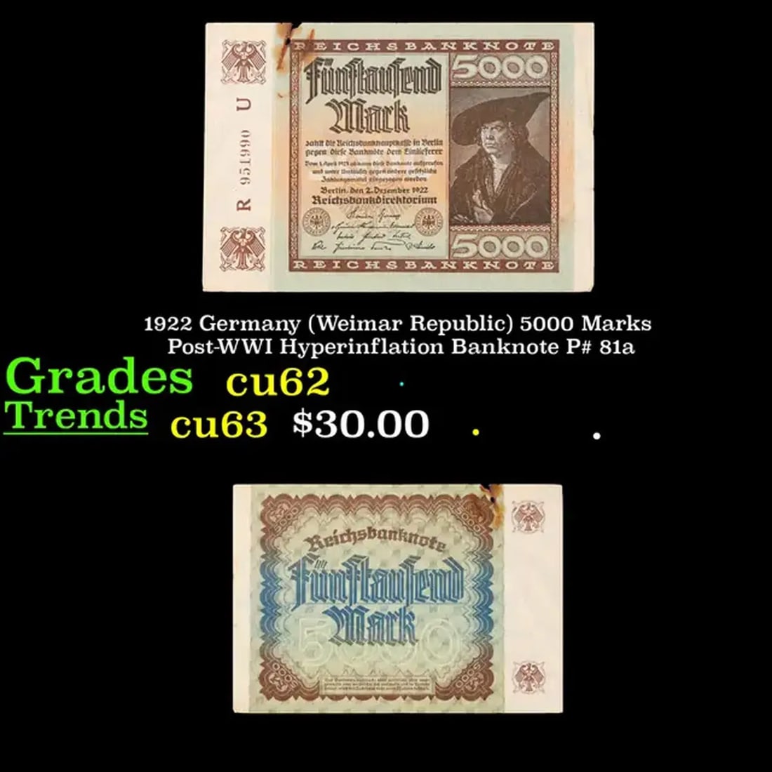 1922 Germany (weimar Republic) 5000 Marks Post-wwi Hyperinflation ...