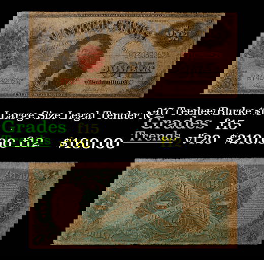 1917 $1 Large Size Legal Tender Note Grades F+ Signatures Teehee/burke