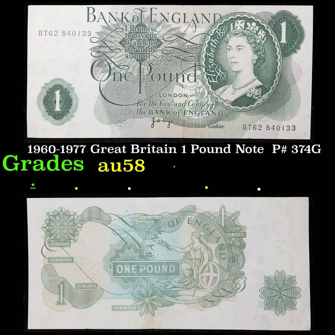 1960-1977 Great Britain 1 Pound Note P# 374g Grades Choice Au/bu Slider Auction