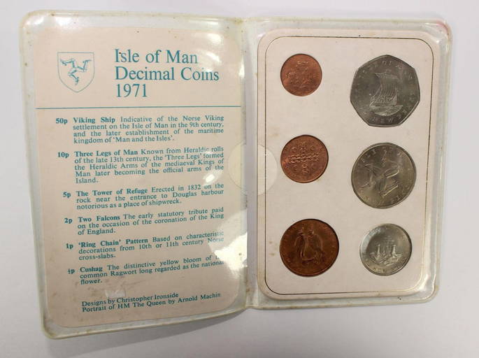 1971 Isle Of Man Decimal Coin Set, 6 Coins In Packaging