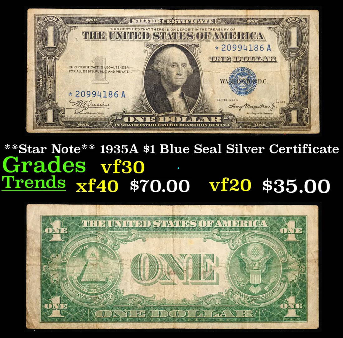 **star Note** 1935a $1 Blue Seal Silver Certificate Grades Vf++ Auction