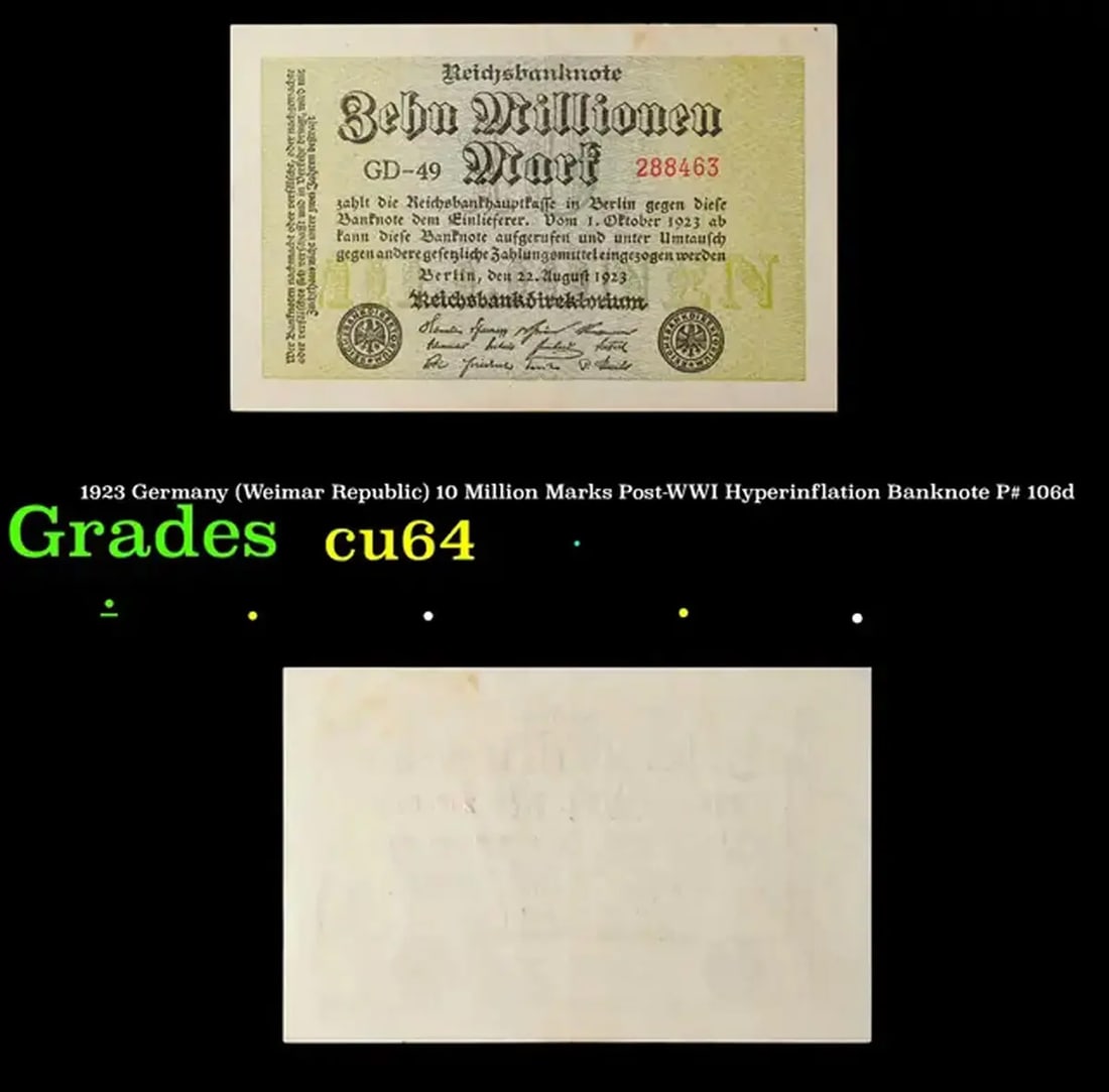 1923 Germany (weimar Republic) 10 Million Marks Post-wwi Hyperinflation ...
