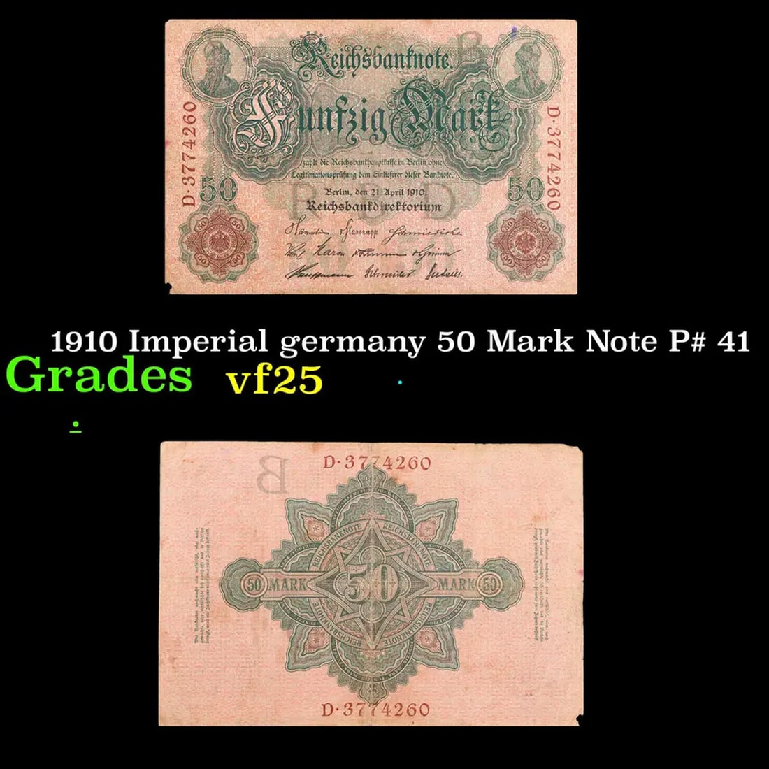 1910 Imperial Germany 50 Mark Note P# 41 Grades Vf+ Auction