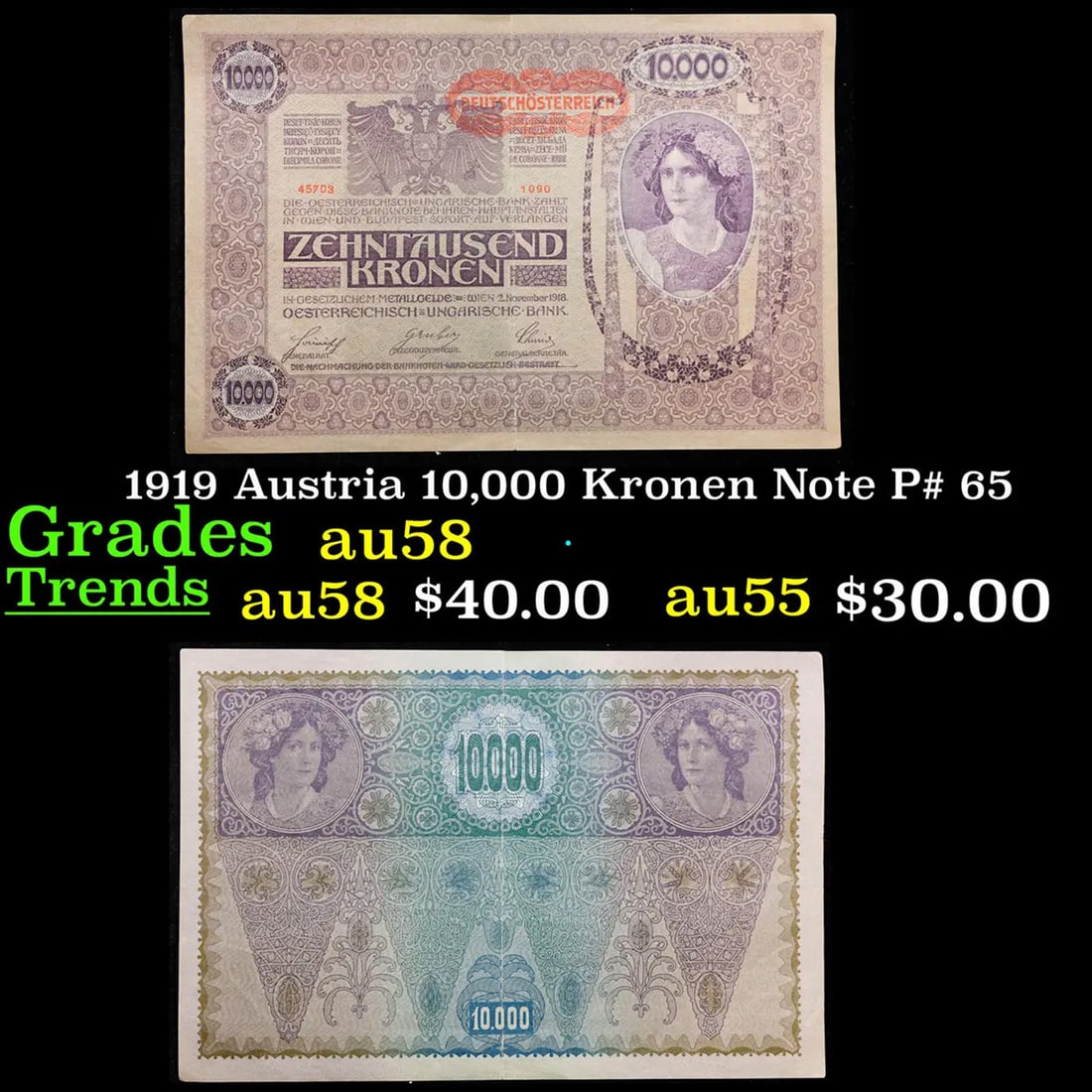 1922 Germany (weimar Republic) 10,000 Marks "vampire" Post-wwi ...