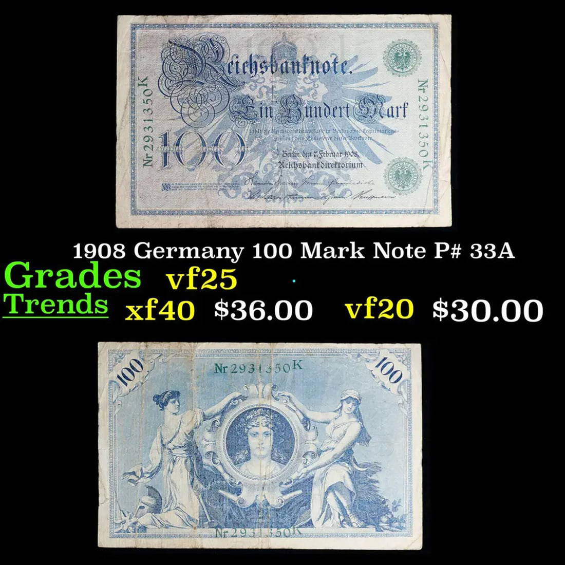 1908 Germany 100 Mark Note P# 33a Grades Vf+ Auction